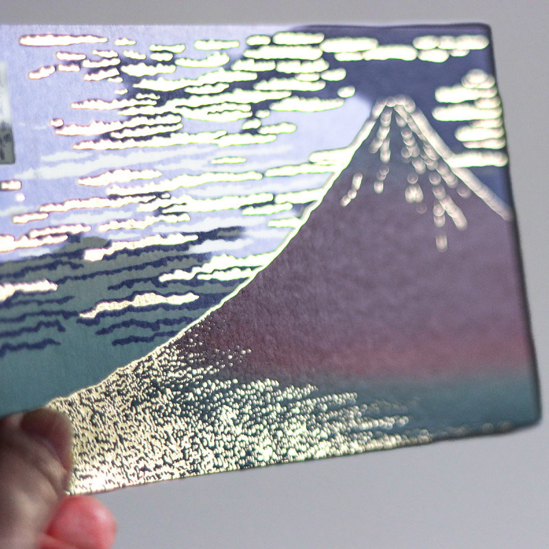 gold foil postcard - "Hokusai Katsushika: red Fuji" by Shikanone