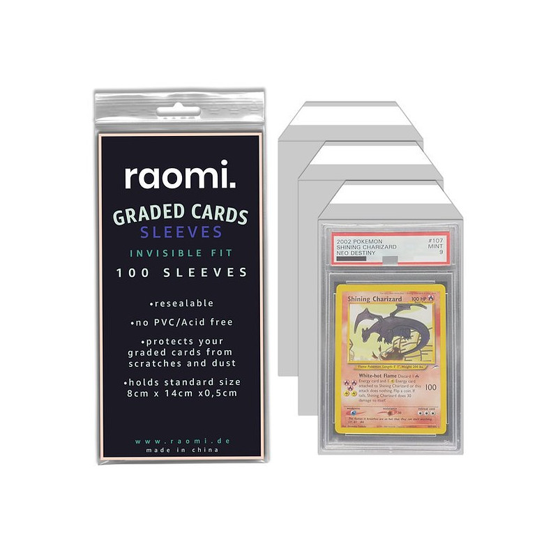 100 sleeves for graded cards, transparent, by raomi.